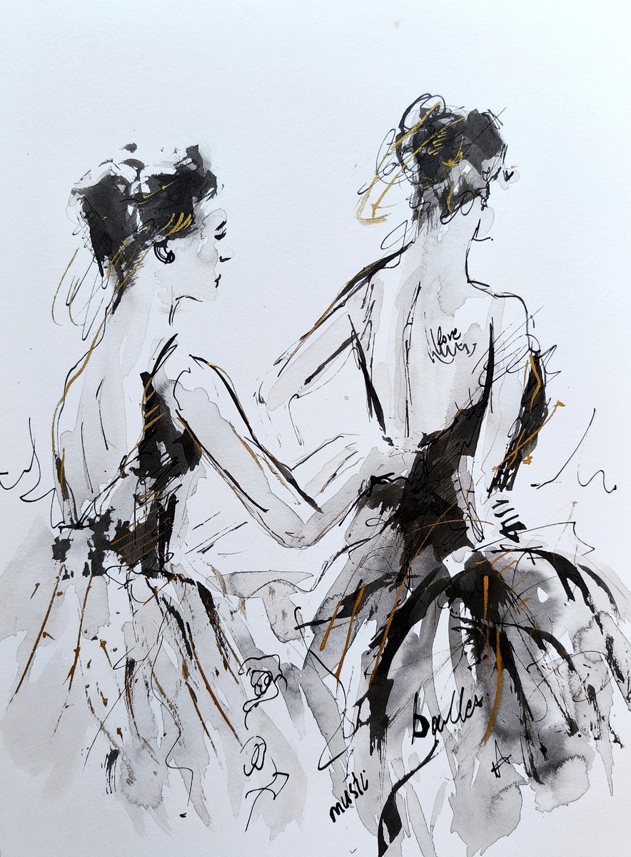 Original Ink Drawing - Capturing Fleeting Moments Series by Antigoni Tziora