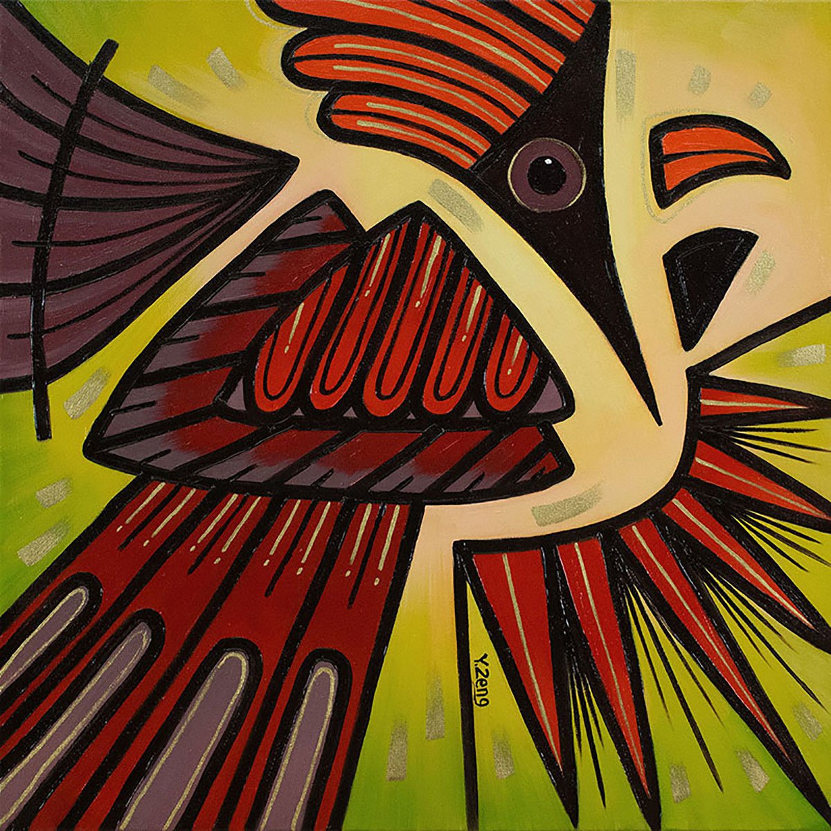 Backyard birds red bird Oil painting: Yue Zeng | Artfinder