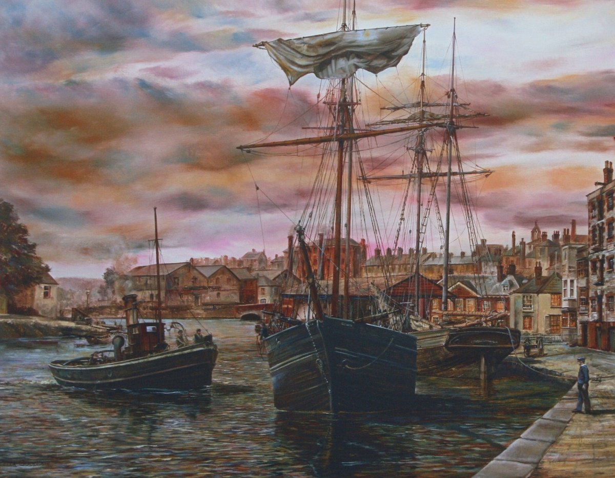 EVENING ON THE QUAY, EXETER Oil painting by Peter Goodhall | Artfinder