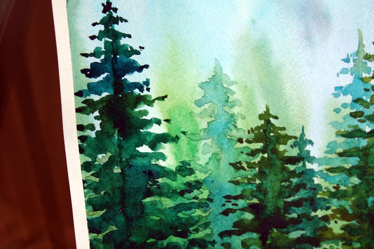 Original green forest watercolor painting 21x30 | Artfinder
