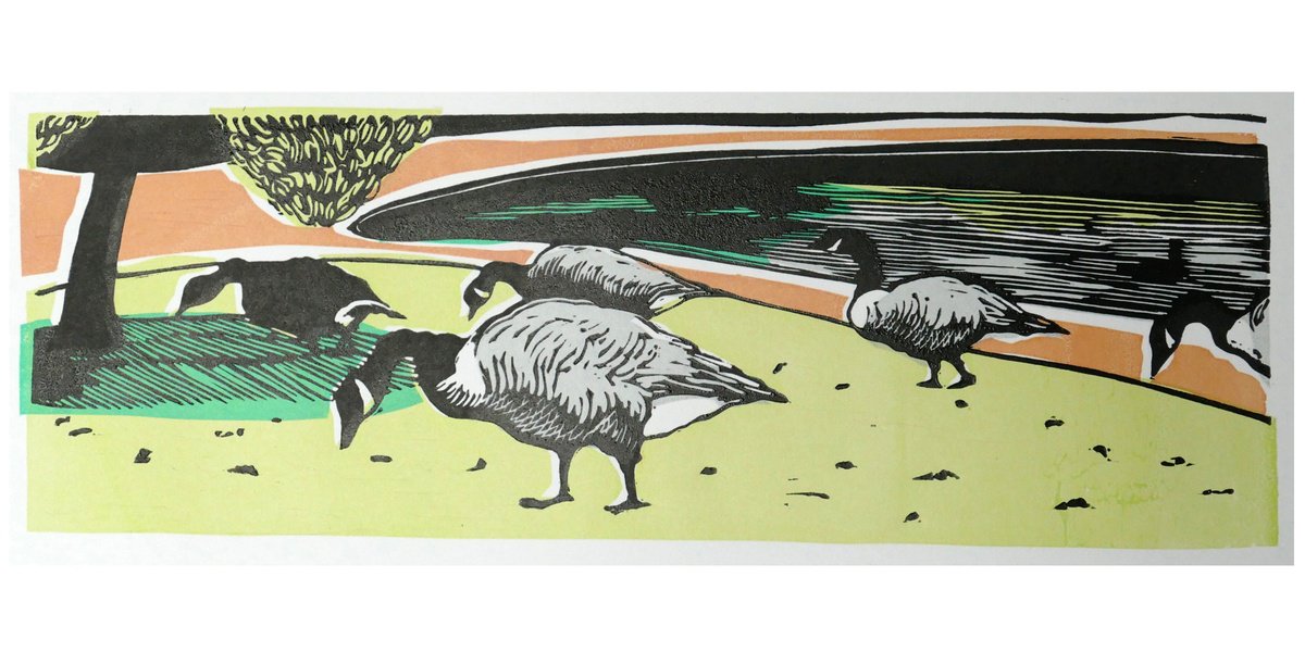 Geese in the Park Linocut: Keith Alexander | Artfinder