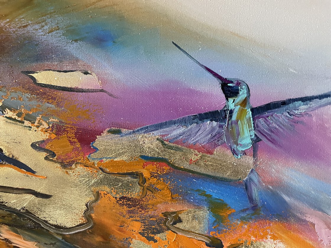 Hummingbird flying. Original abstract painting Mixed-media painting ...