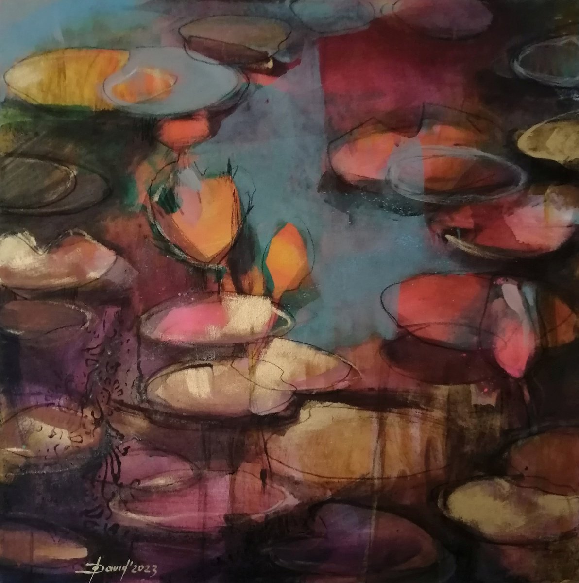 Yellow water lilies Acrylic painting by Olga David | Artfinder