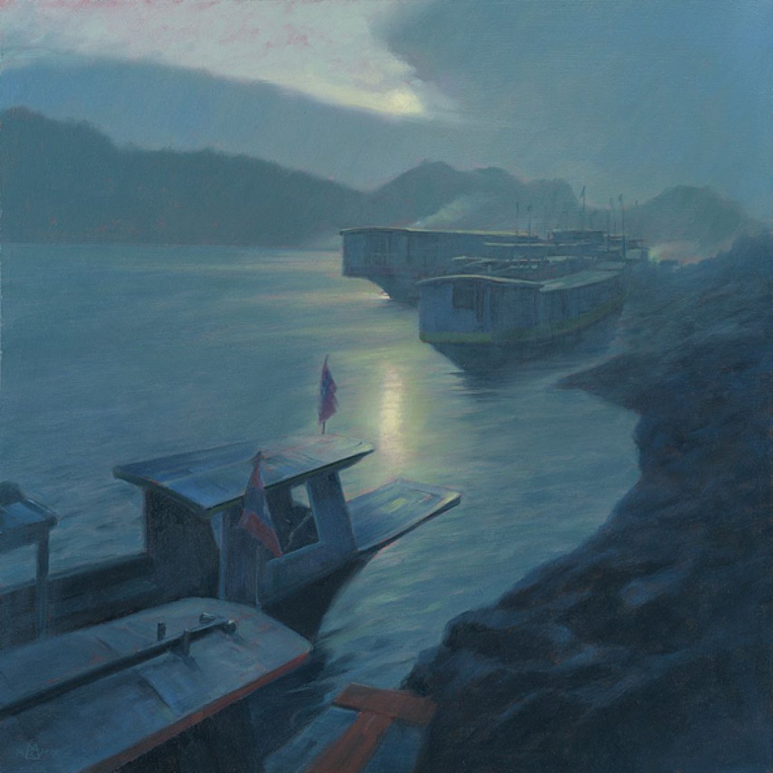 Moon On The Mekong Oil painting by Mark Harrison | Artfinder