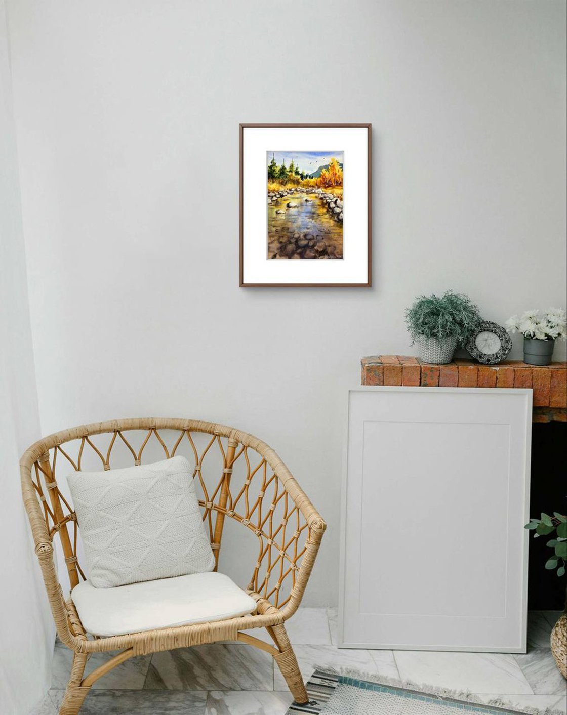 Autumn Flow by the Mountains Watercolour by Irina Povaliaeva | Artfinder