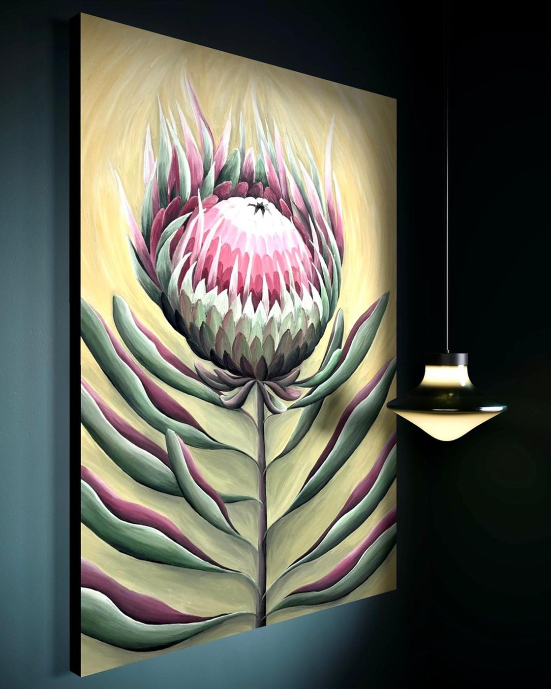 Original Acrylic Painting - TROPICAL PROTEA FLOWER by Maria Tuzhilkina
