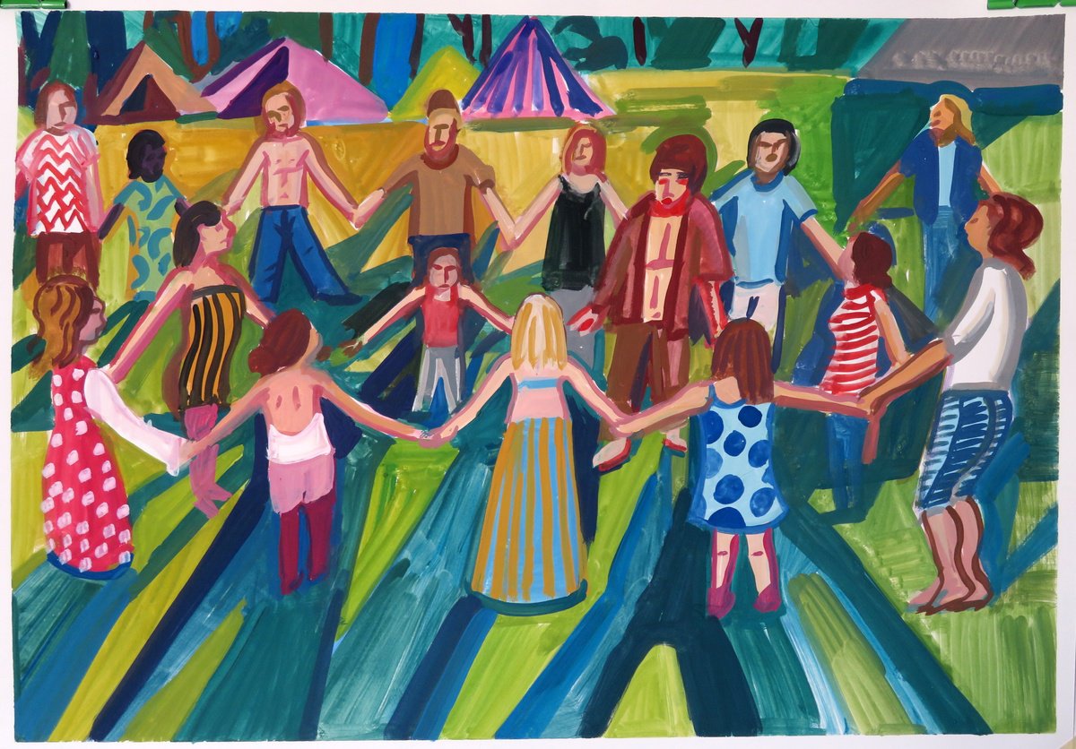 Hold hands and sing kumbaya Gouache painting: Stephen Abela | Artfinder