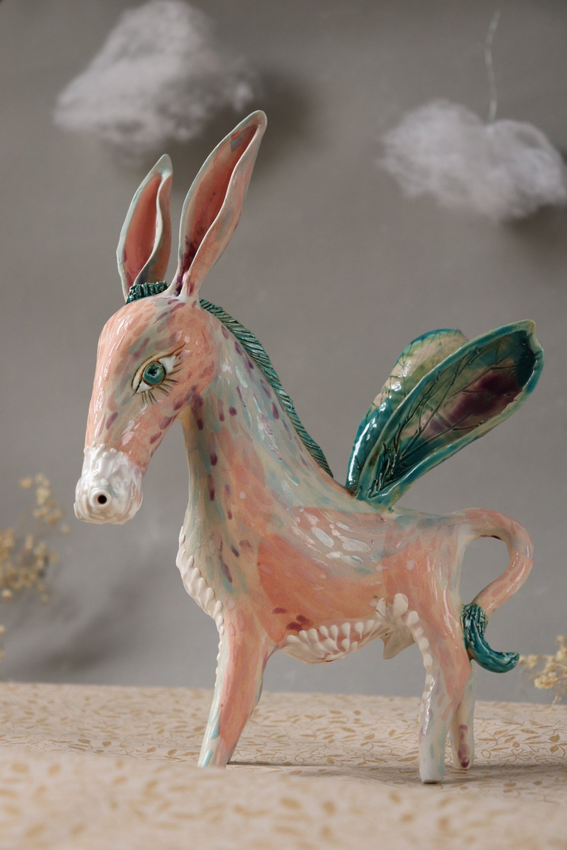 Winged donkey. Clay sculpture by Elya Yalonetski | Artfinder