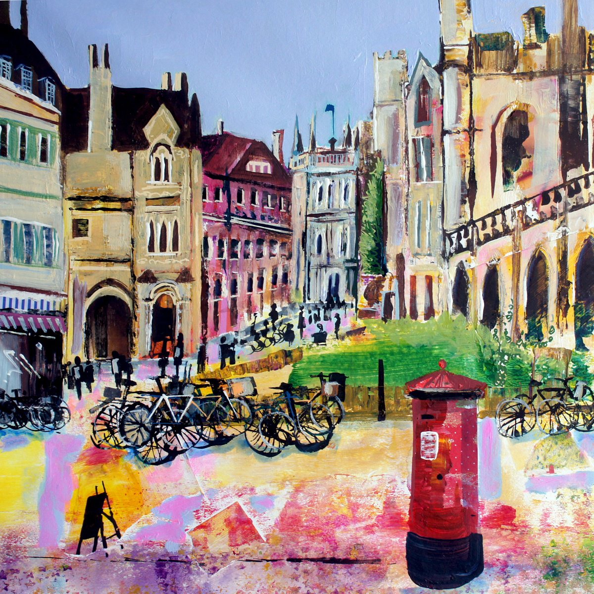 Cambridge - Kings Parade Mixed-media painting: Julia Rigby | Artfinder