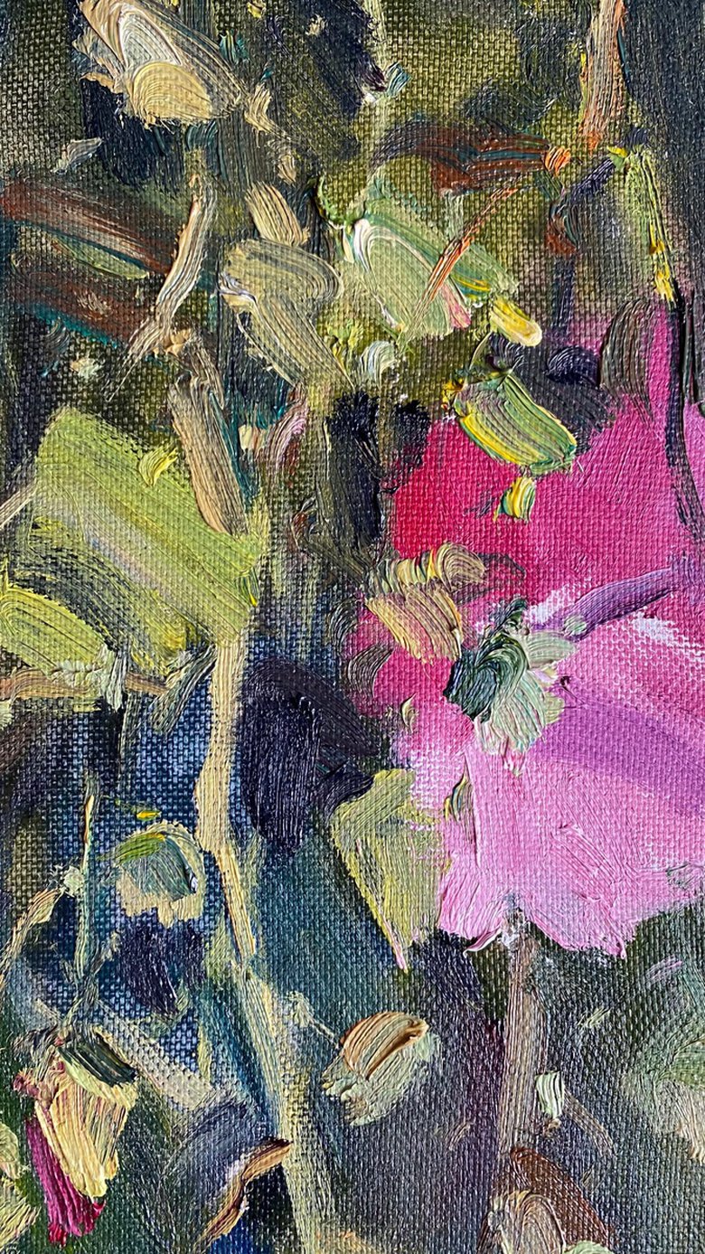 Pink mallow flowers Oil painting: Nataliia Nosyk | Artfinder