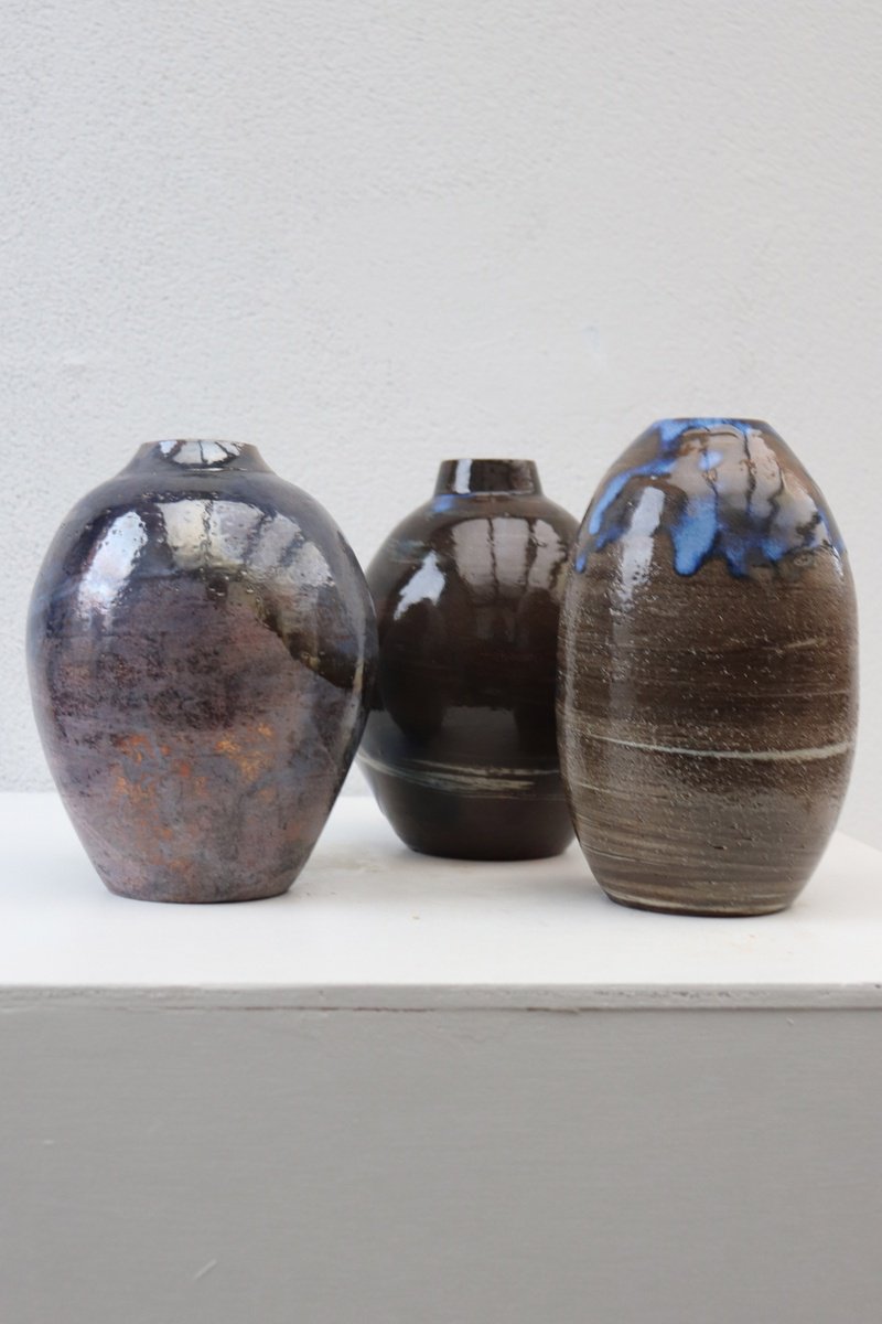 3 Raku vessels Clay sculpture: Koen Lybaert | Artfinder