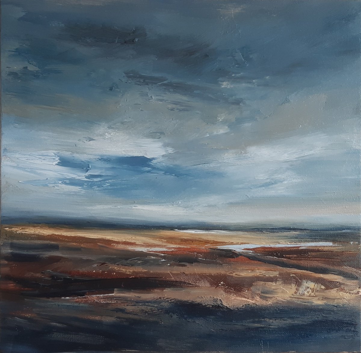 Fading light on Parkgate Marsh Oil painting by Steve Keenan | Artfinder