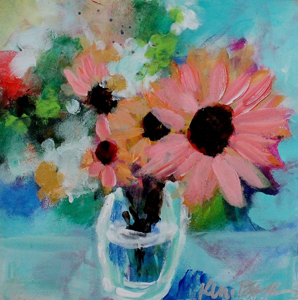 Sunflowers in Vase small abstract floral | Artfinder