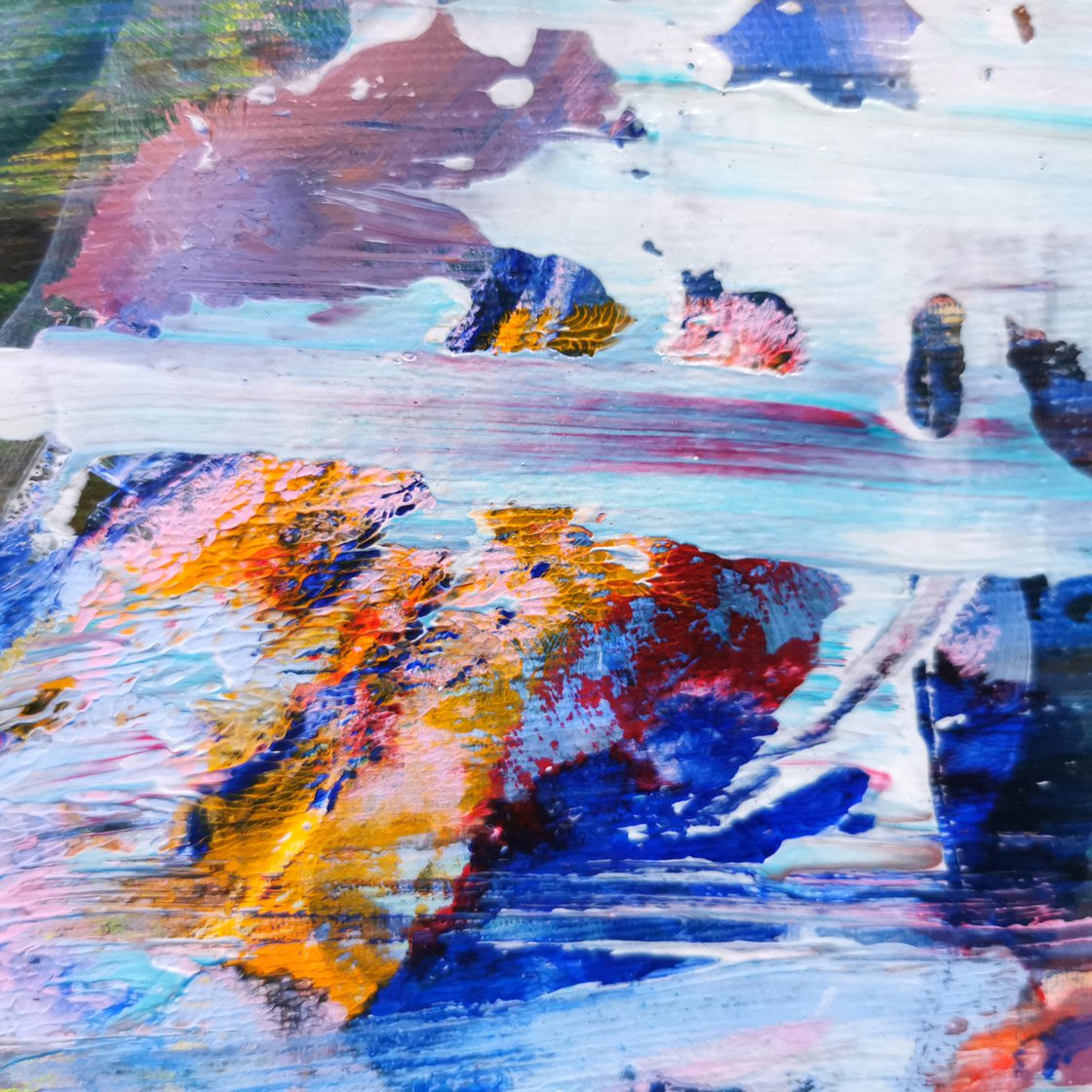 Melancholic spontaneous abstract large painting still life with blue ...