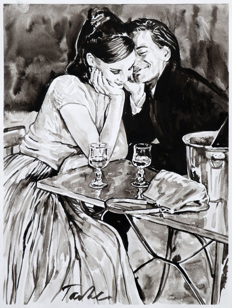 "Romantic date"/ 30x40cm Ink drawing by Tashe | Artfinder