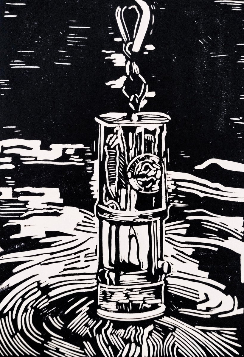 The Miner's Davy Lamp Linocut: Mark James Murphy | Artfinder