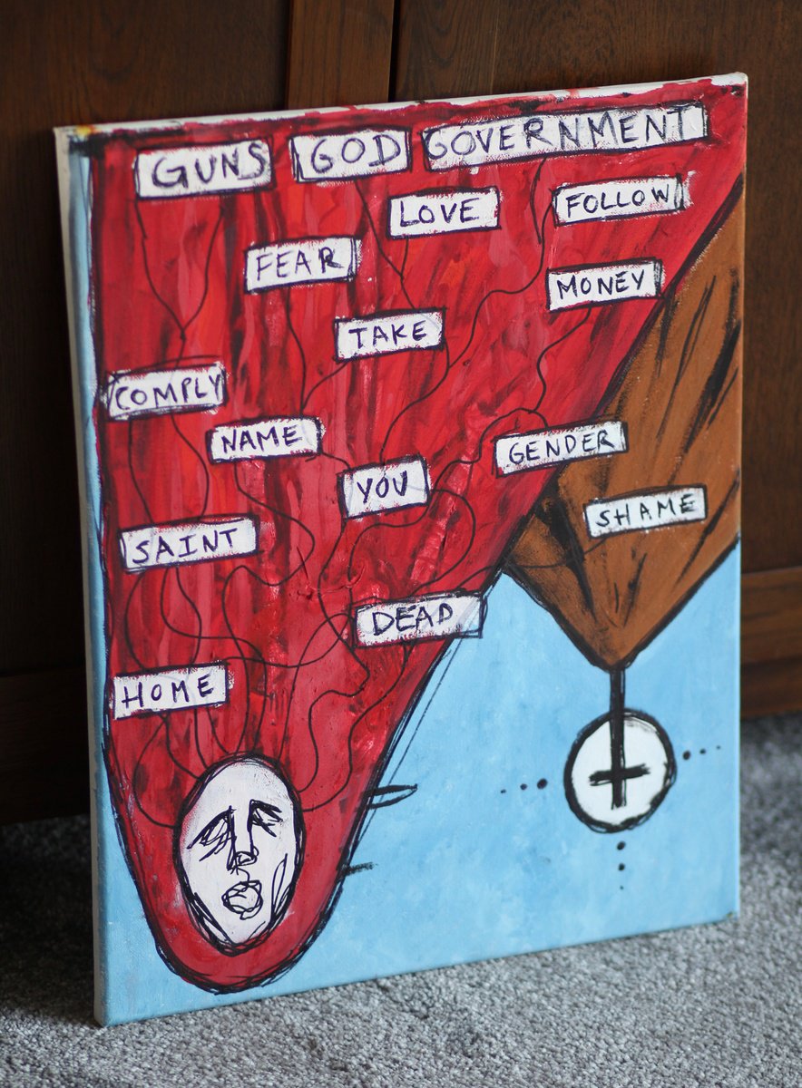 Guns god and government Mixed-media painting by Mark Barrable | Artfinder