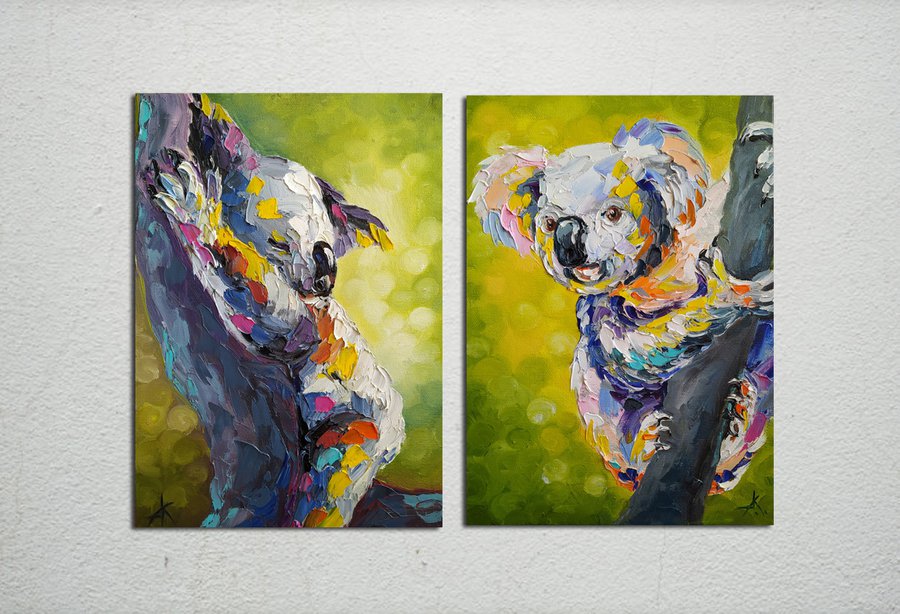 Diptych ''Australian koalas'' - diptych oil painting, Australian koalas ...