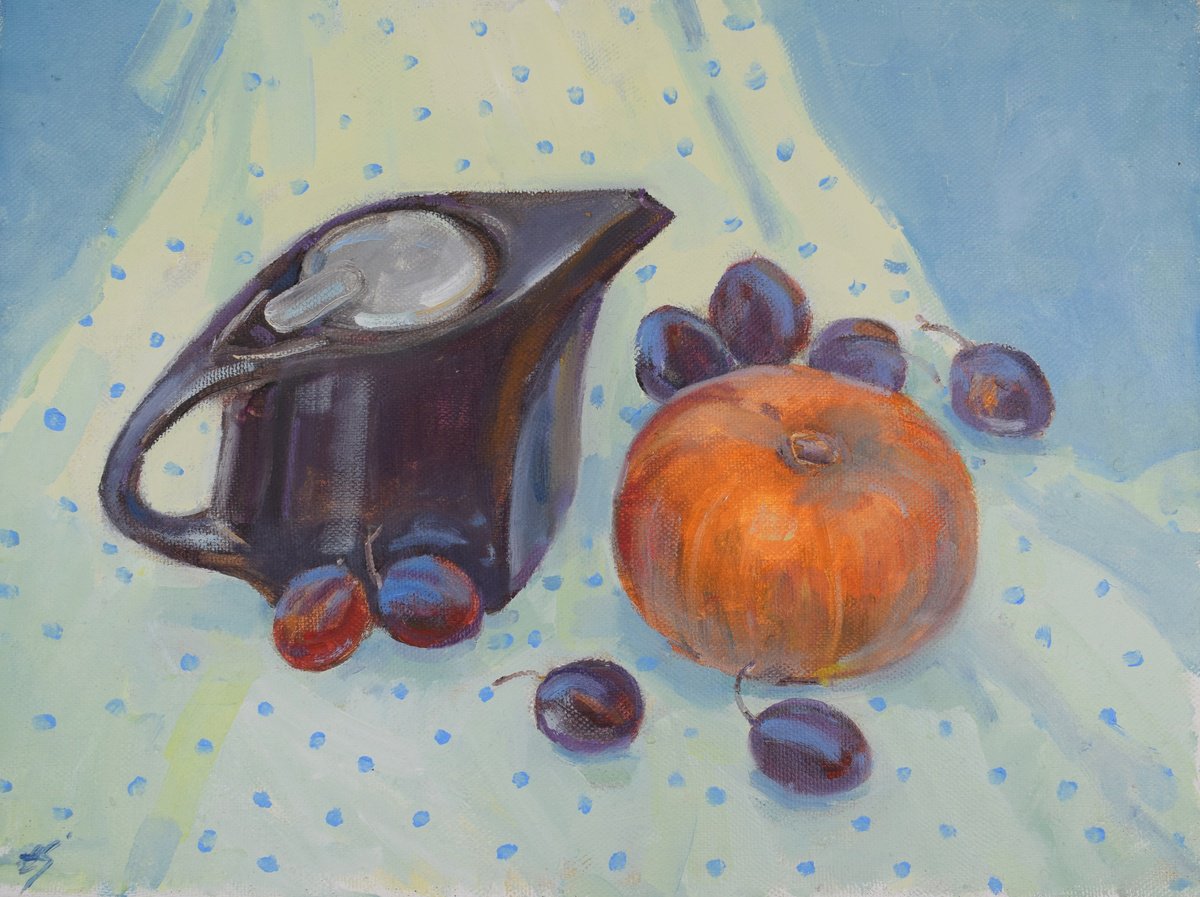 Blue still life Oil painting by Elena Sanina | Artfinder