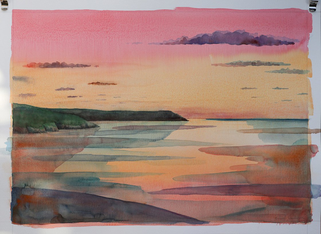 Pink Sunset Watercolour: Michael Woodman | Artfinder