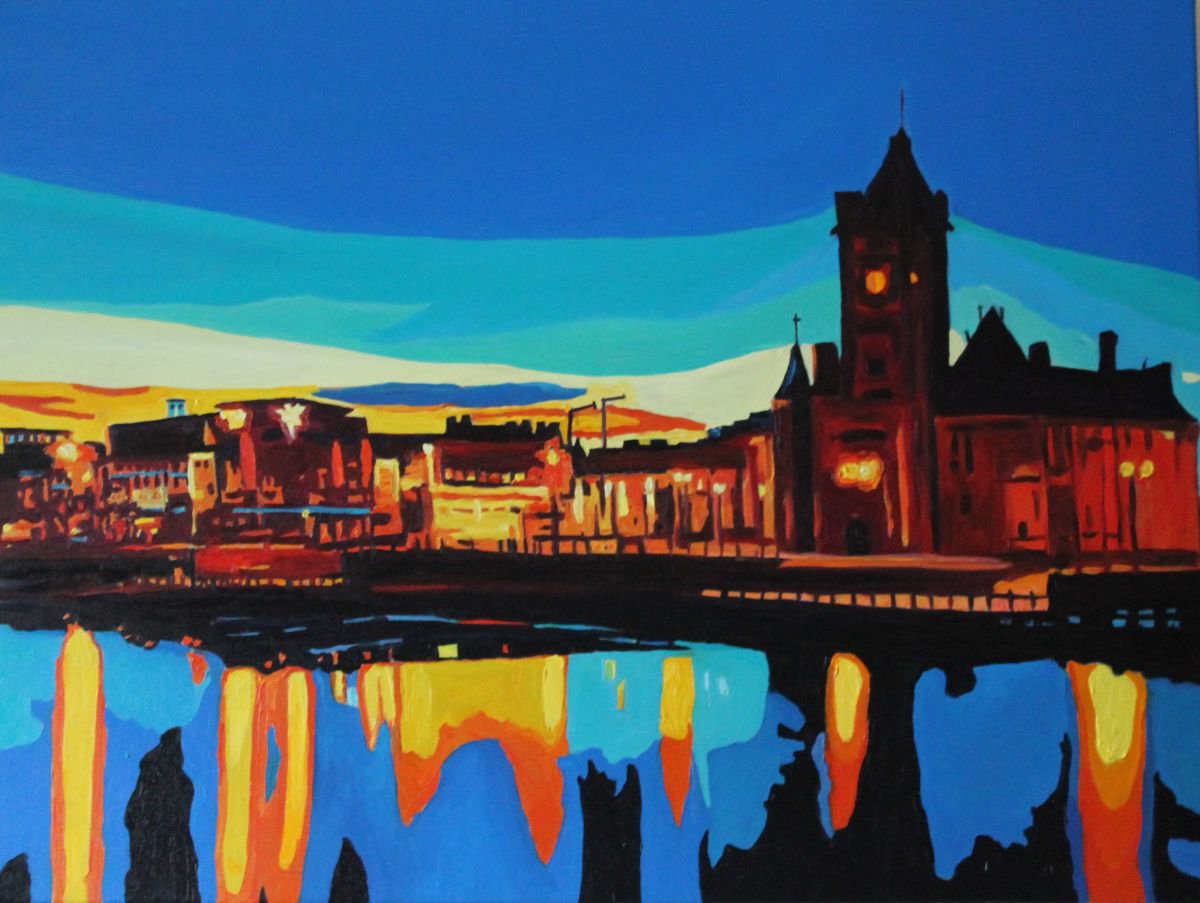 Dusk On Cardiff Bay Oil painting by Emma Cownie | Artfinder