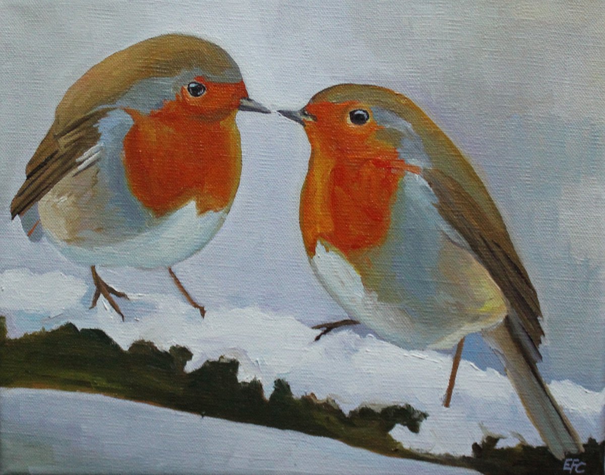 Two Robins (2019) Oil painting by Emma Cownie | Artfinder