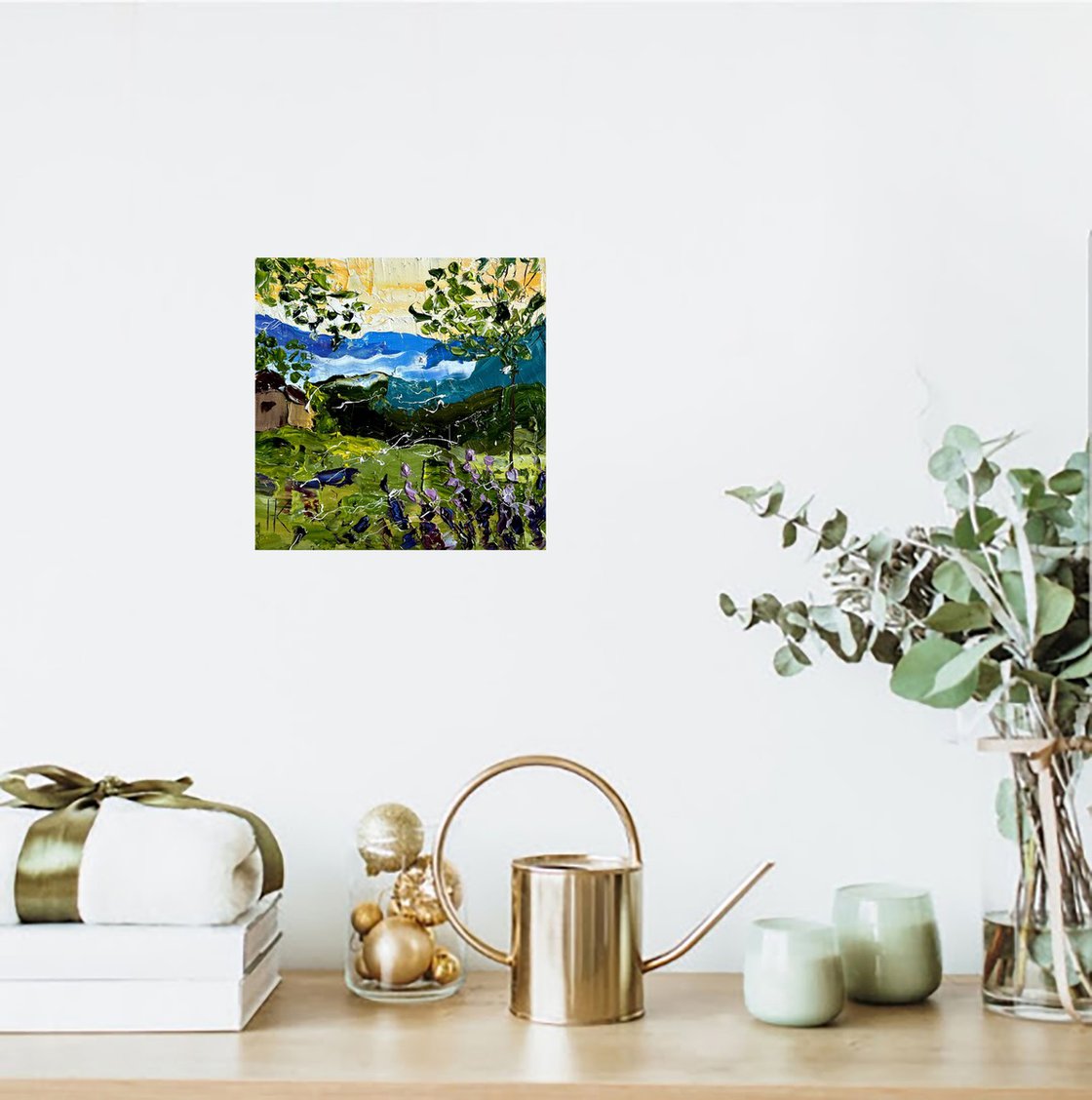 Alps Painting Mountains Original Art Barn Oil Impasto Cabin Artwork ...