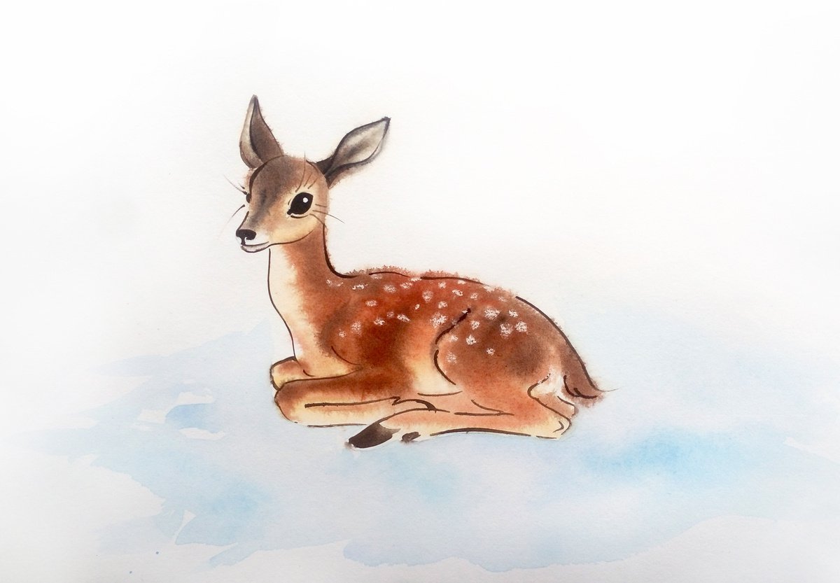 Fawn Lying Down by Olga Beliaeva Watercolour | Artfinder