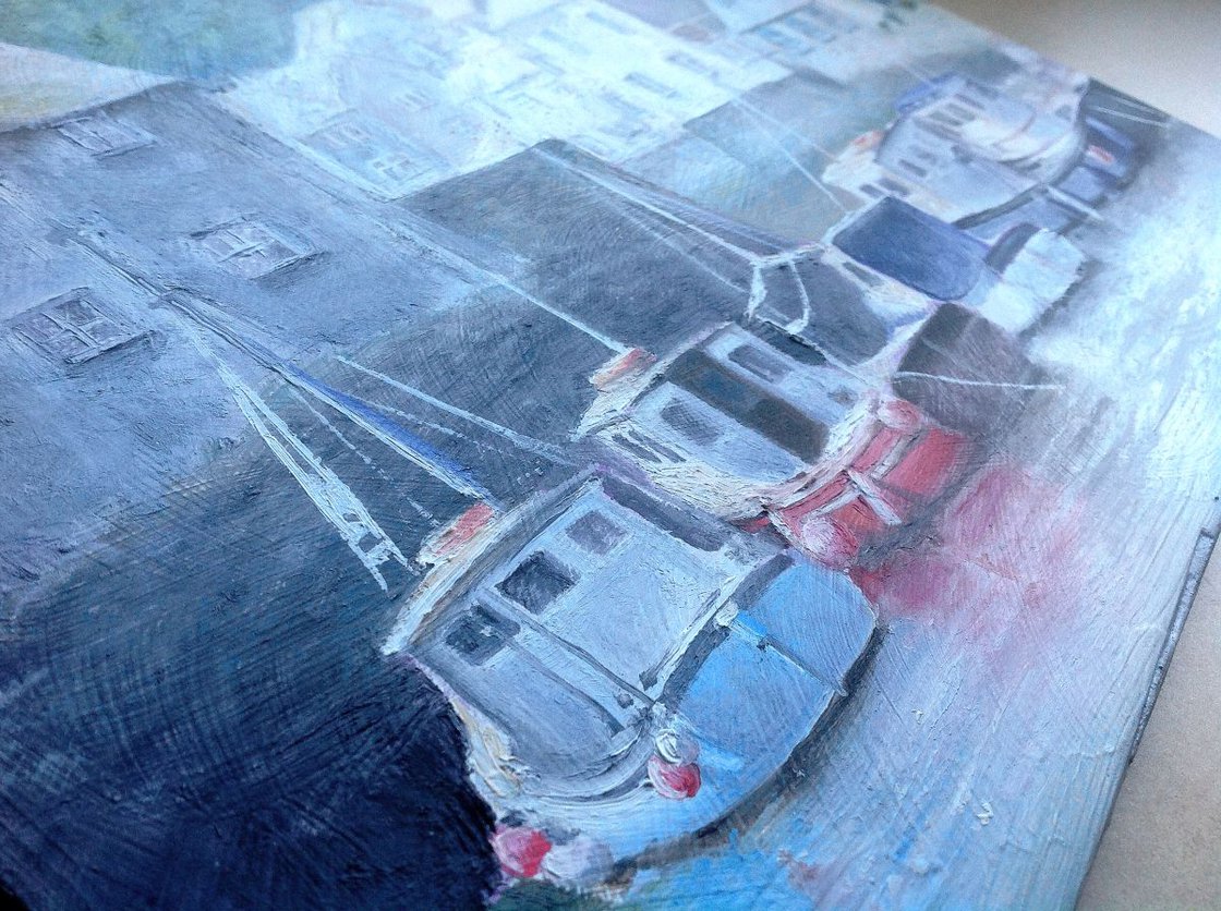 Polperro harbour Oil painting by Ray Sandom | Artfinder