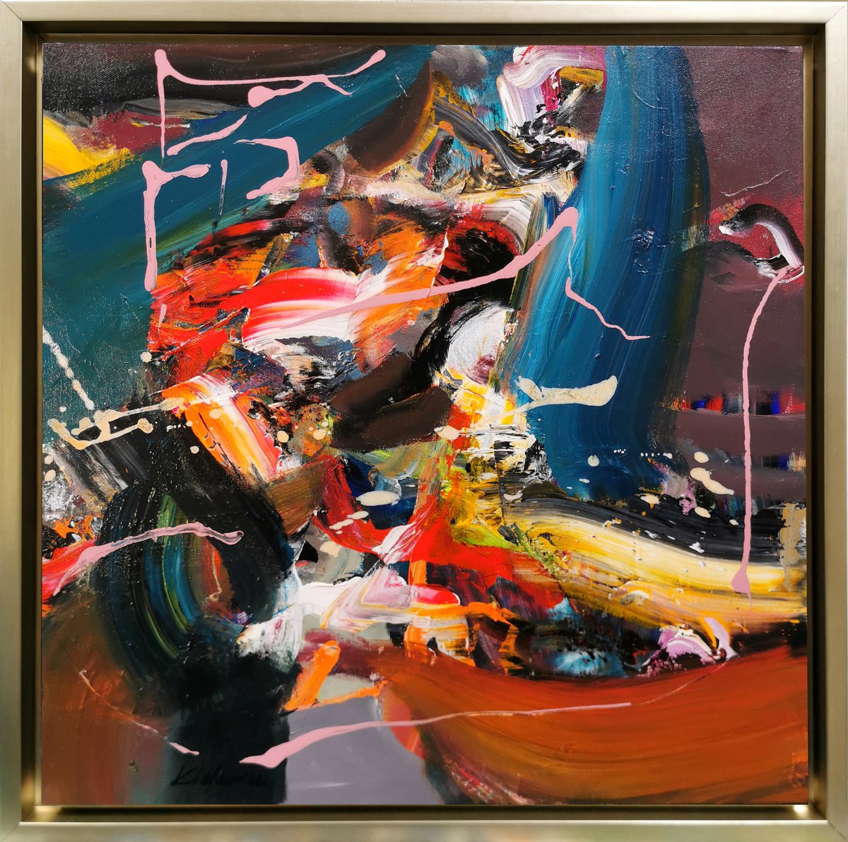 Spectacular framed abstract painting by master Ovidiu Kloska Acrylic ...