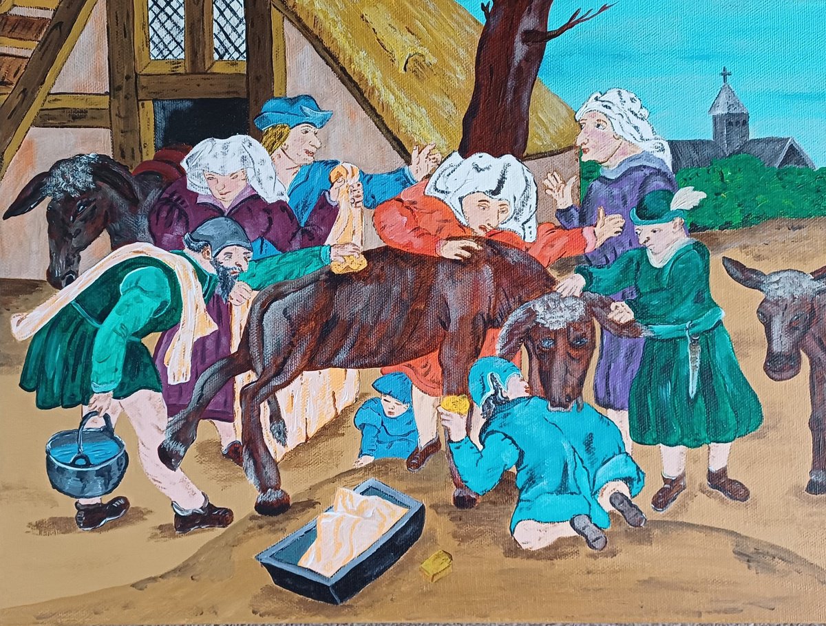 Washing the Donkey Acrylic painting: Corinne Hamer