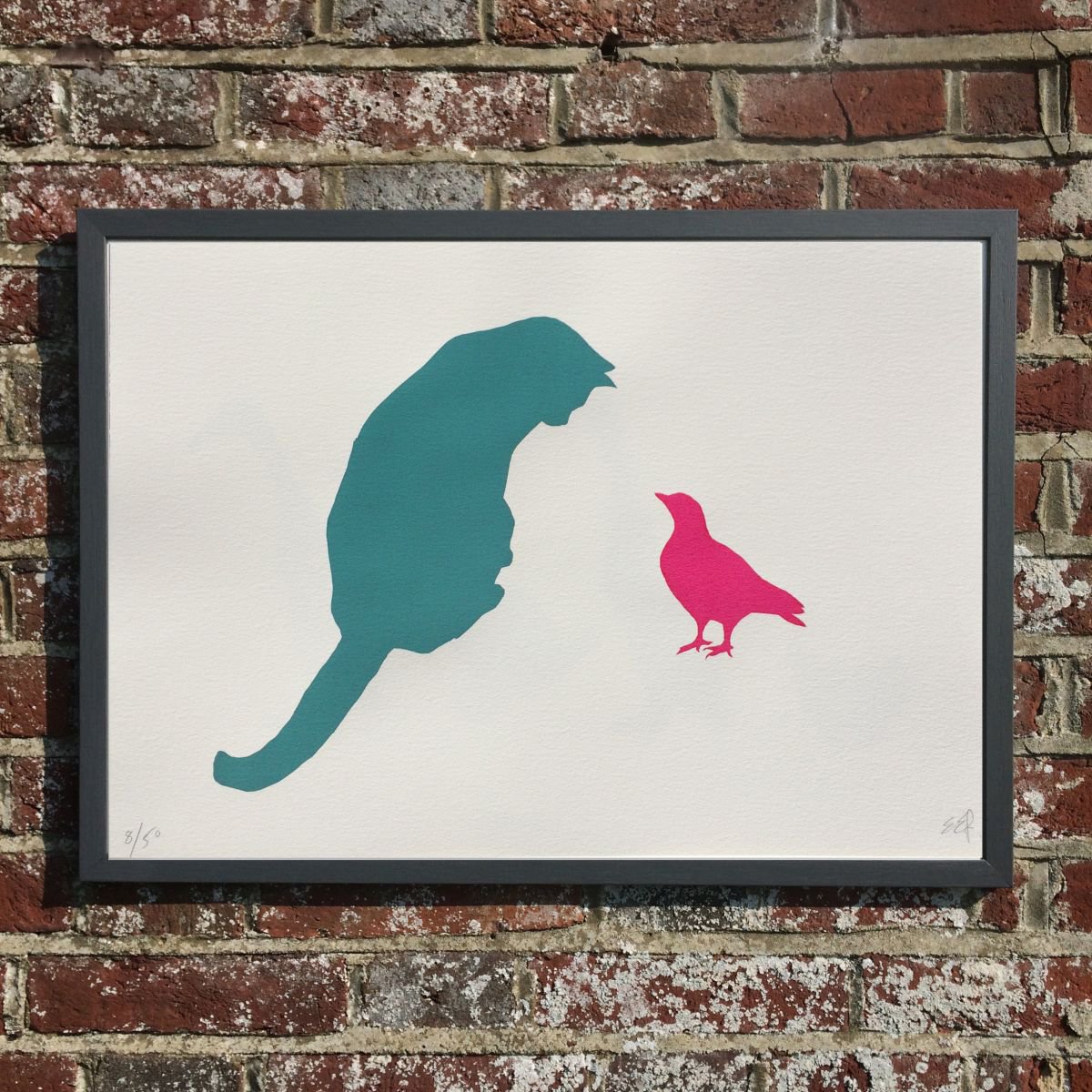 CAT AMONGST THE PIGEON -FRAMED -UK delivery only Screenprint by Emma ...