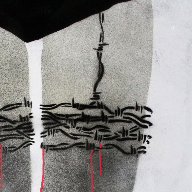 Original Spray Paint Painting - BARBED WIRE STOCKINGS (BC). by Juan Sly