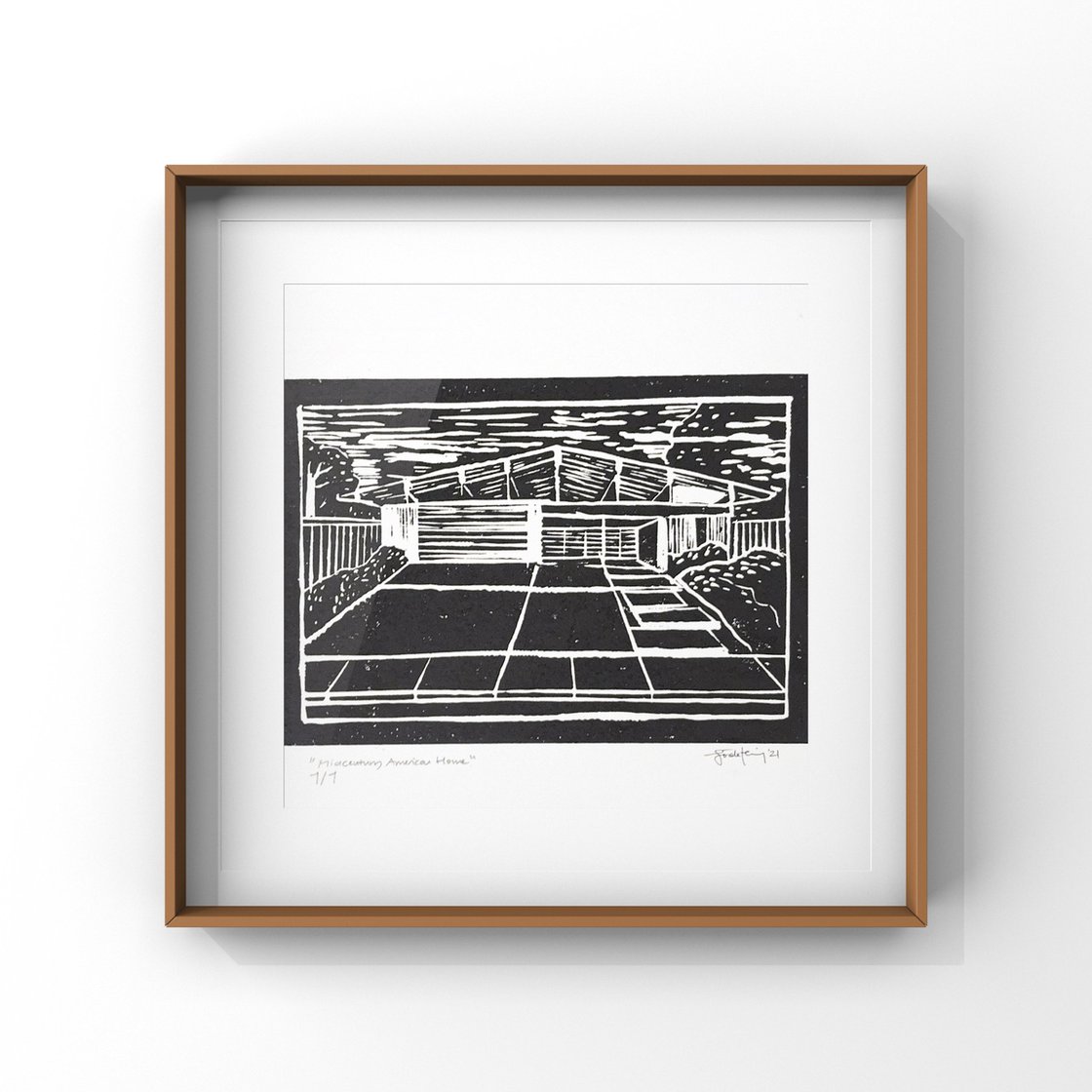 Midcentury American Home Linocut: Gozde Temiz Istanbul | Artfinder