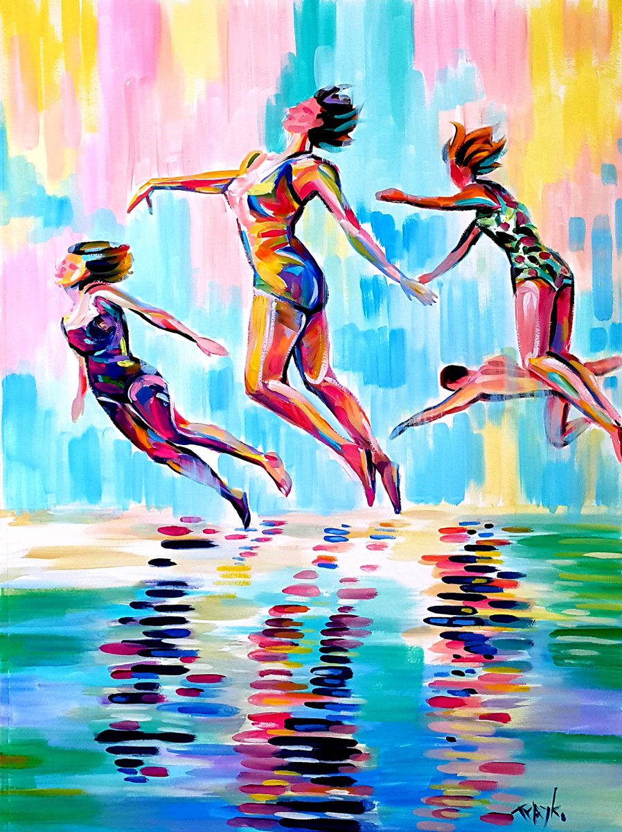 Original Acrylic Painting - Jumping (work-in-progress) by Trayko Popov