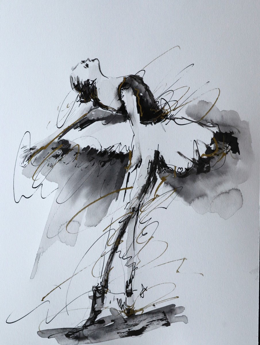 Original Ink Drawing - Capturing Fleeting Moments Series by Antigoni Tziora