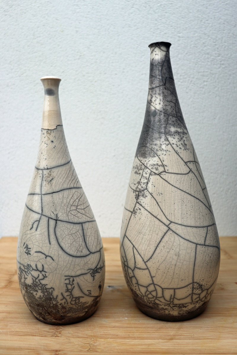2 Raku vessels Clay sculpture: Koen Lybaert | Artfinder