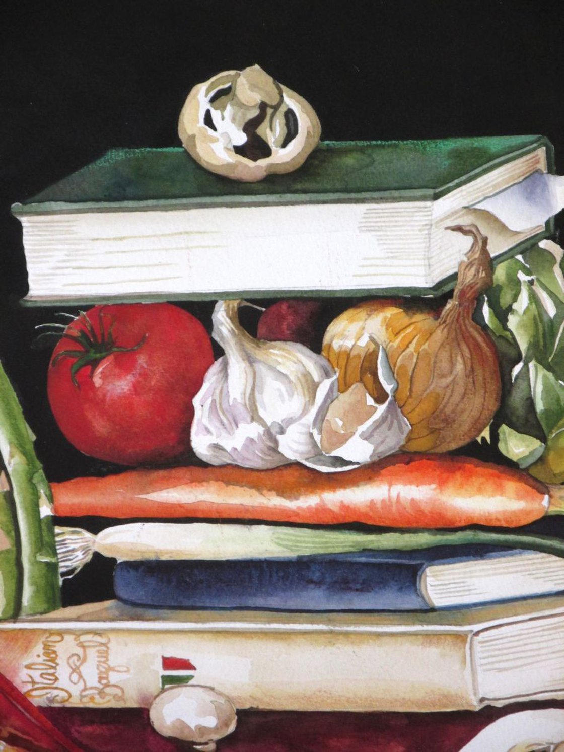 Still life with cook books Watercolour by Alfred Ng | Artfinder