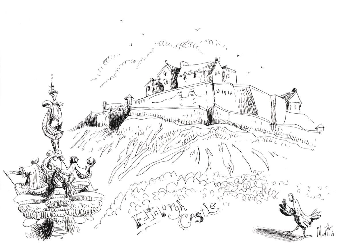 Edinburgh castle Ink drawing by Maiia Vysotska | Artfinder