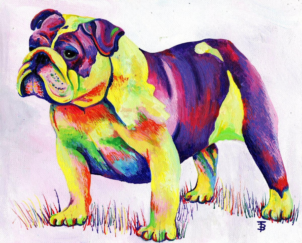 Rainbow Bulldog Acrylic painting by Tiffany Budd | Artfinder
