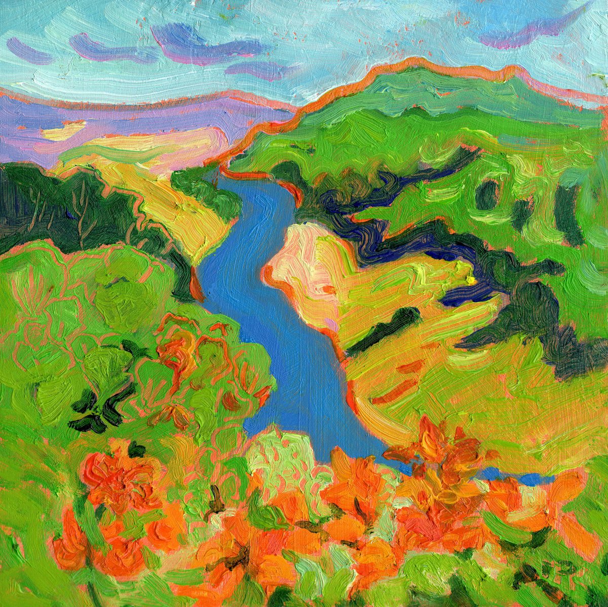 Wye Valley, Mini Landscape Oil painting: Mary Kemp | Artfinder