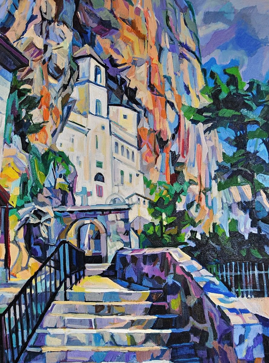 Original Oil Painting - the Monastery of Ostrog by Maja Đokić Mihajlović