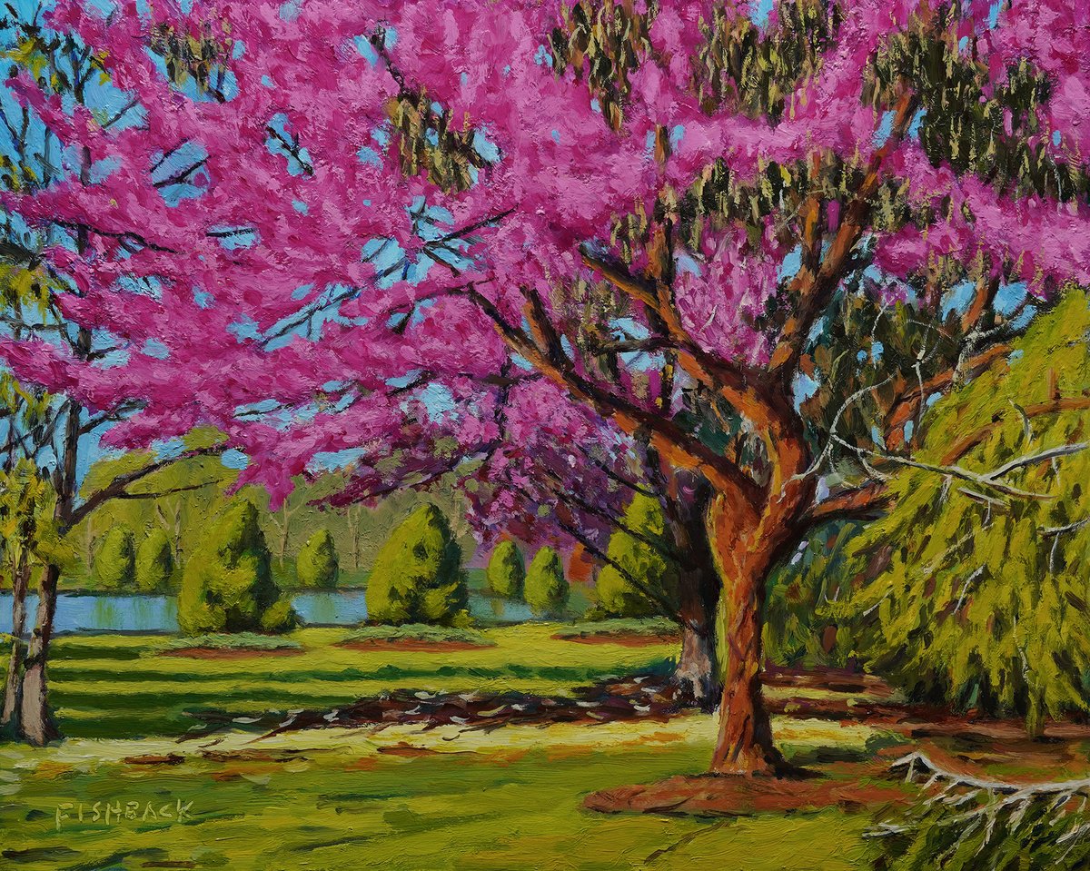 Red Buds and Spring Greens Oil painting: Daniel Brian Fishback | Artfinder