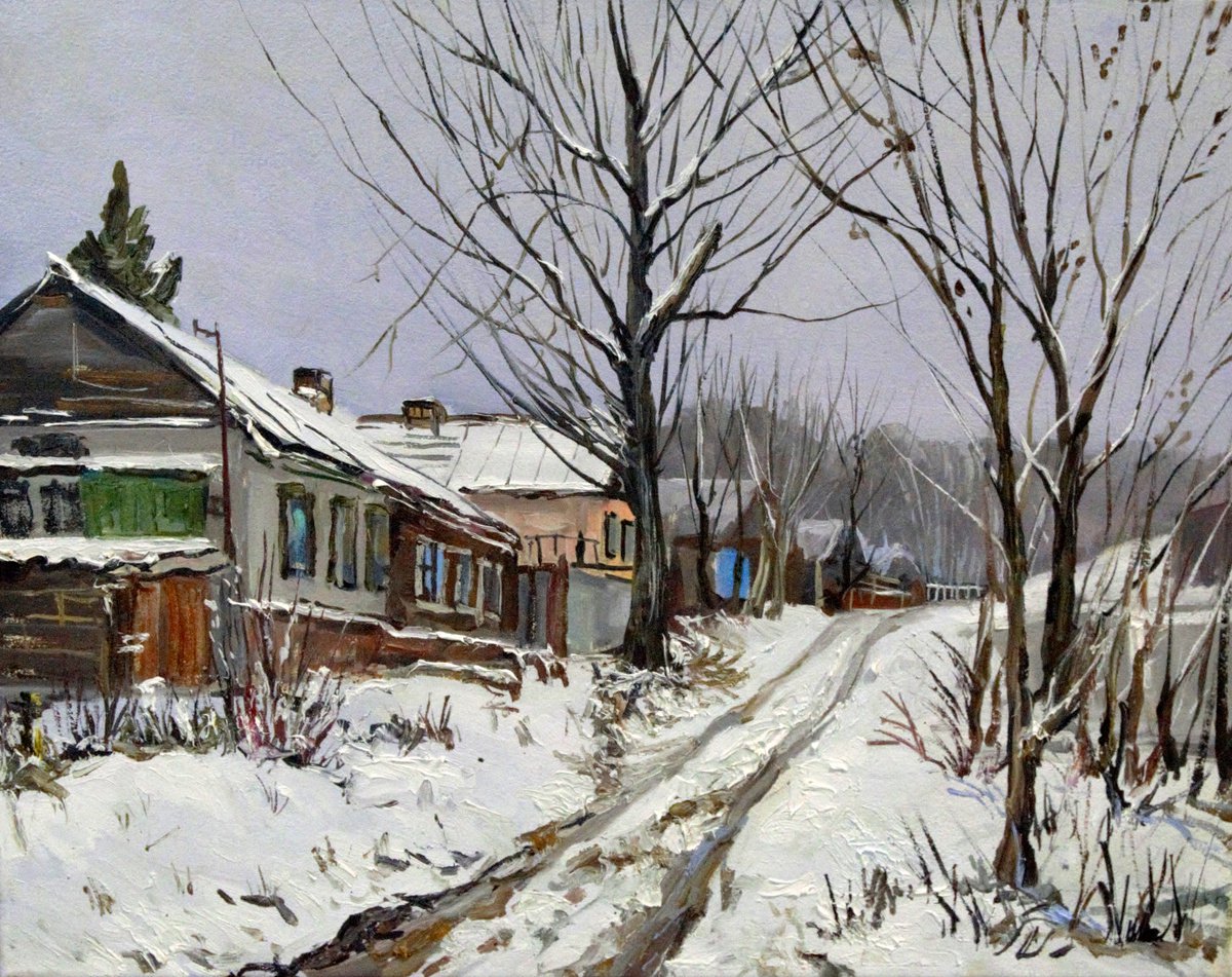 Traditional Russian village. Winter landscape Oil painting by Dmitry ...