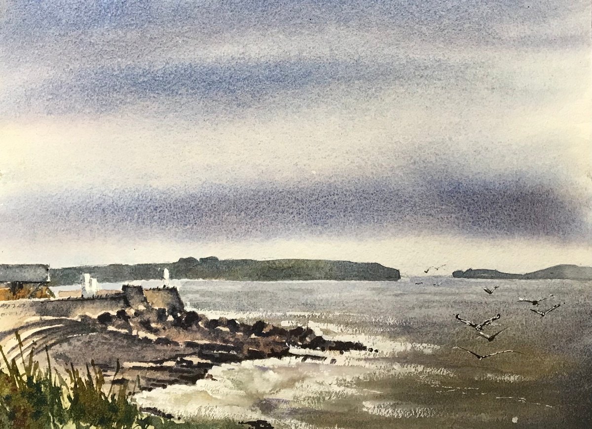 Porthcawl evening Watercolour: Vicki Washbourne | Artfinder