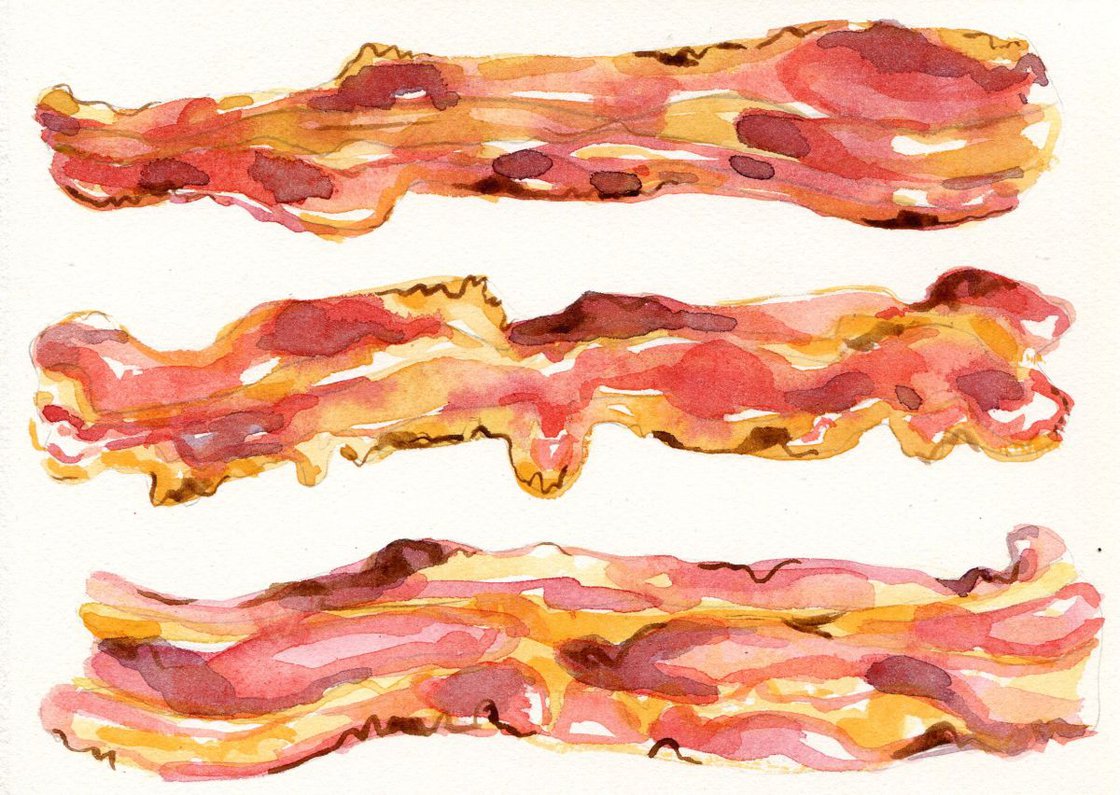 Original Watercolour of 3 Strips of Streaky Bacon Watercolour by Hannah ...
