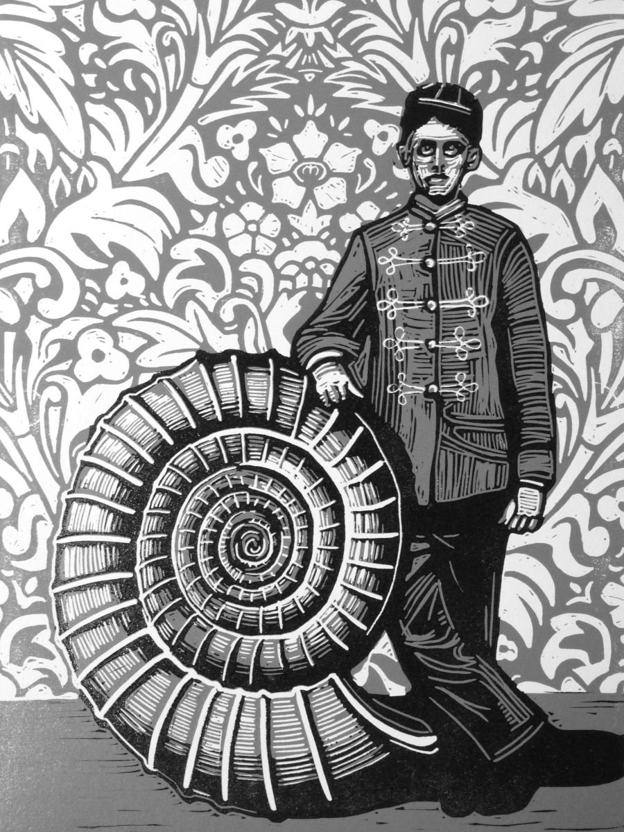Ammonite Boy Linocut: Ieuan Edwards | Artfinder