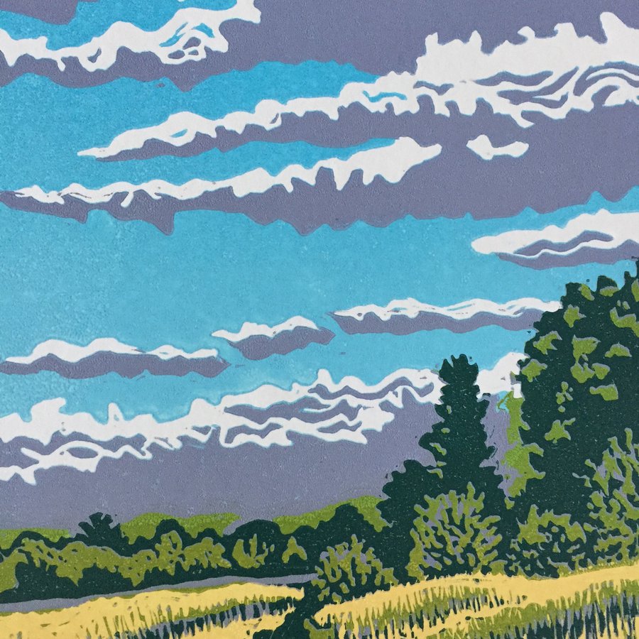 Summer Evening in Farnham Park Linocut: Shirley Watson | Artfinder