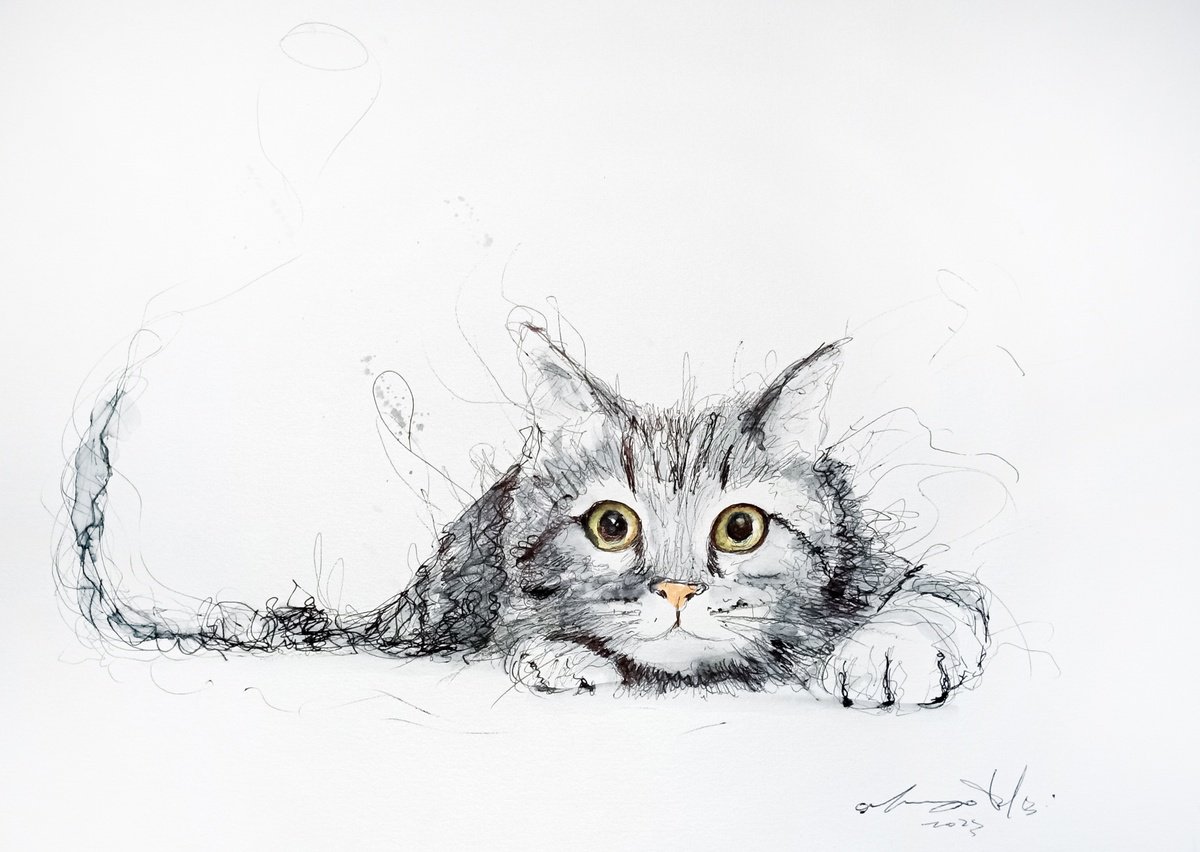 Ready for the kibble attack Ink drawing by Maurizio Puglisi | Artfinder