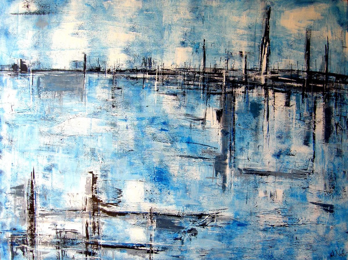 Blue Solent Shores (Ship Building) Acrylic painting: Lil Nutter | Artfinder
